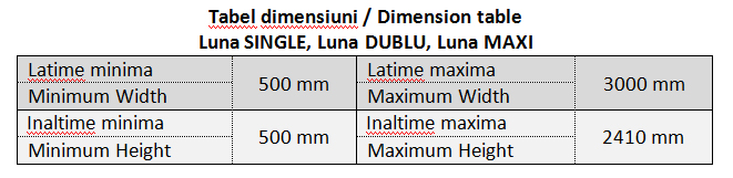 Tabel dimensiuni - Luna | Analko Aluminium Industry
